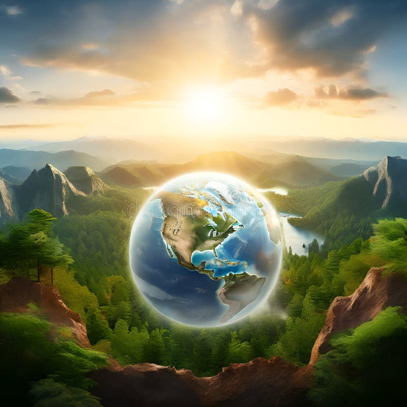 Globe at Forest, Top View of Green Forest Tree and Globe, Healthy ...
