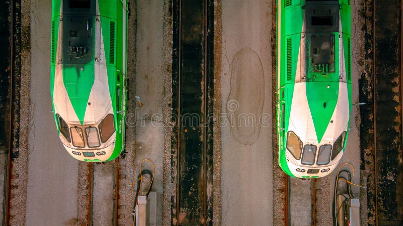 Top View of Green Trains on the Railroad Editorial Stock Image - Image ...