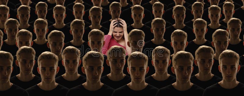 Top View of Grey Crowd of Identical People with Same Emotions and One ...