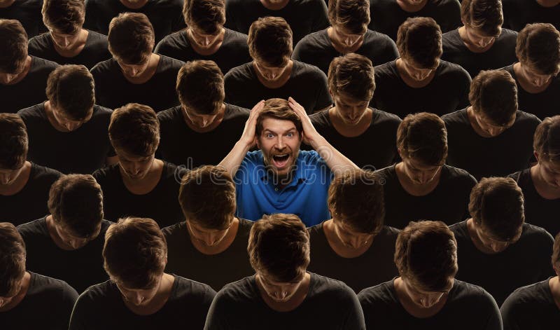Top View of Grey Crowd of Identical People and Special One Man ...