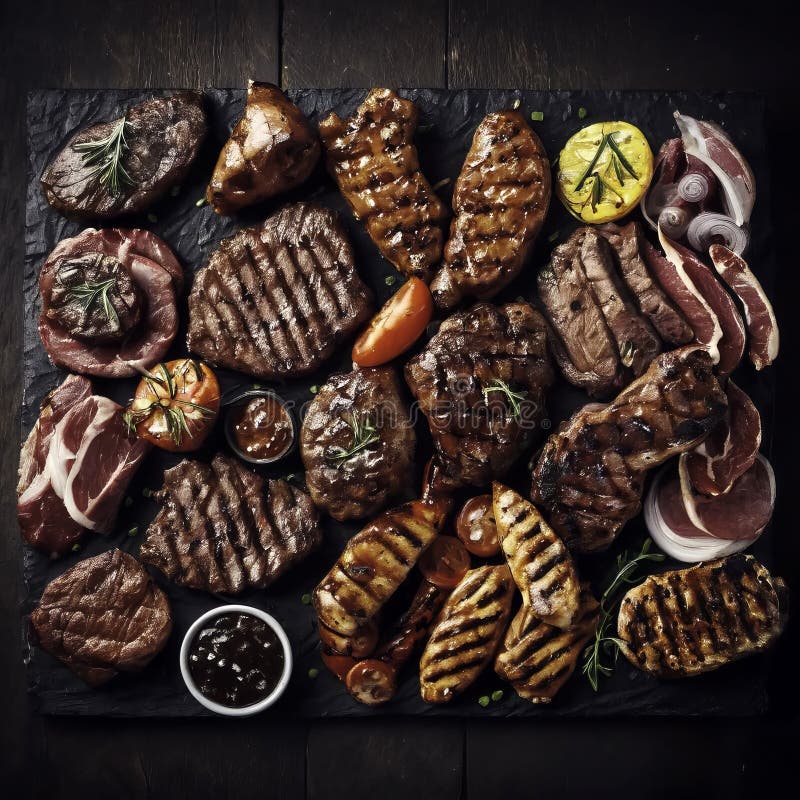 Top View of Grilled Barbecue Meat, Generative Ai Stock Illustration ...