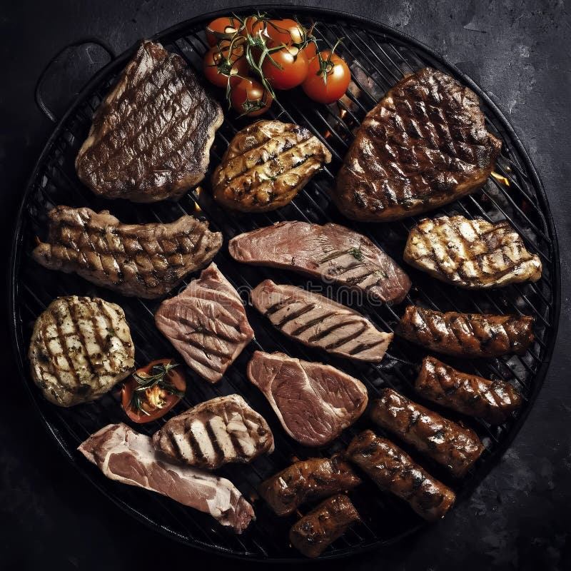 Top View of Grilled Barbecue Meat, Generative Ai Stock Illustration ...