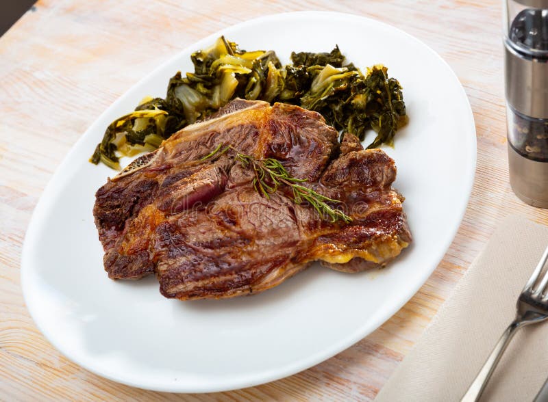Top View on Grilled Beef with Chard Stock Image - Image of fried, pork ...