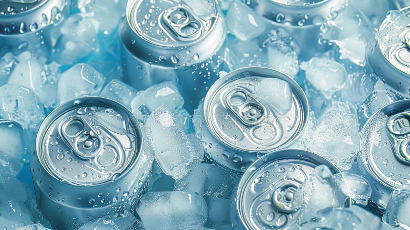 Top View of Group of Aluminum Cans in Ice, Displaying Cold Drinks ...