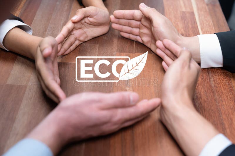 Top View Group of Business People Forming Circle Hand on ECO Icon ... Top View Group of Business People Forming Circle Hand on ECO Icon ...