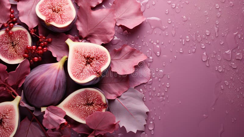 Top View Group of Delicious Fresh Fig Fruit with Flowers on Defocused ...