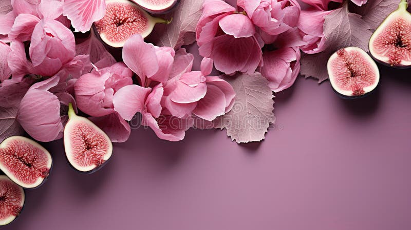 Top View Group of Delicious Fresh Fig Fruit with Flowers on Defocused ...