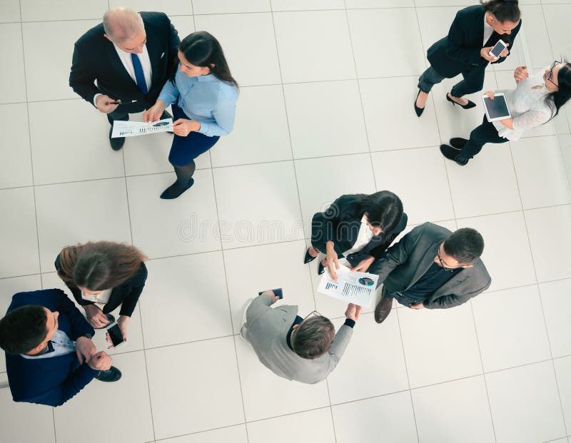 Top View. Group of Employees Discussing Work Issues Stock Image - Image ...