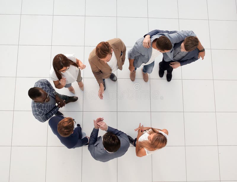 Top View.a Group of Employees Standing in the Lobby of the Office Stock ...