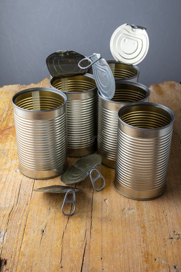 Top View of a Group of Empty Cans for Recycling, on Rustic Wooden Table ...