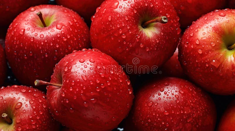 Top View Group of Fresh Red Apple Fruits with Water Drops Dark ...