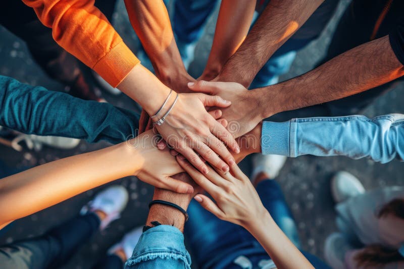 A Top View of a Group of Friends Hands Stock Image - Image of outdoors ...