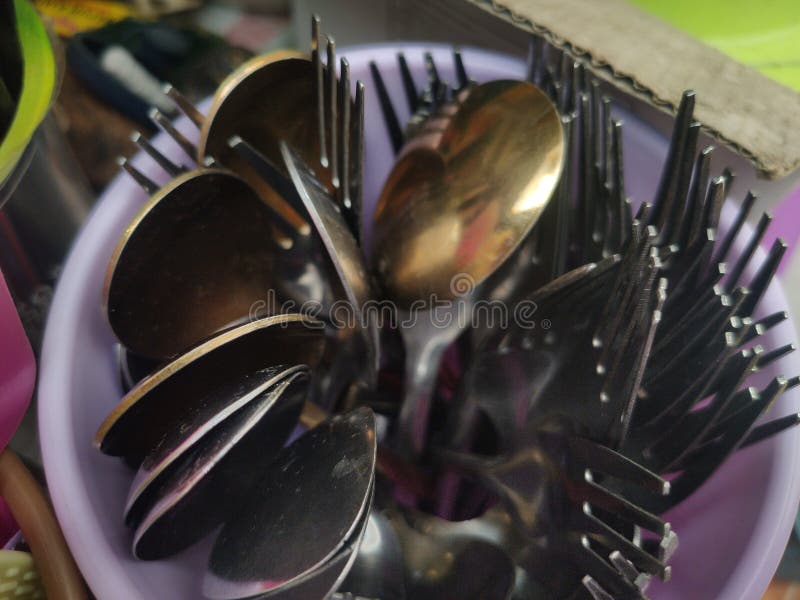 Top View of a Group of Objects, Very Many in a Set of Many Spoons Stock ...