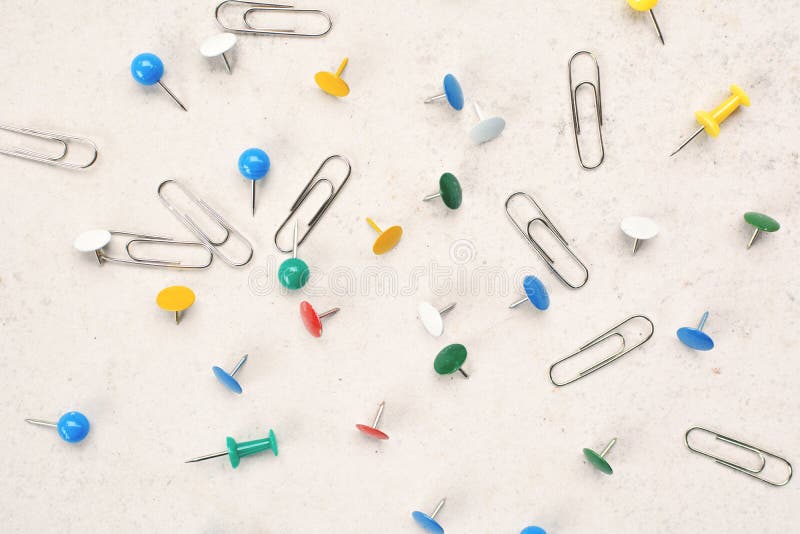 Top View Group of Paper Pins and Clips Stock Photo - Image of tack ...