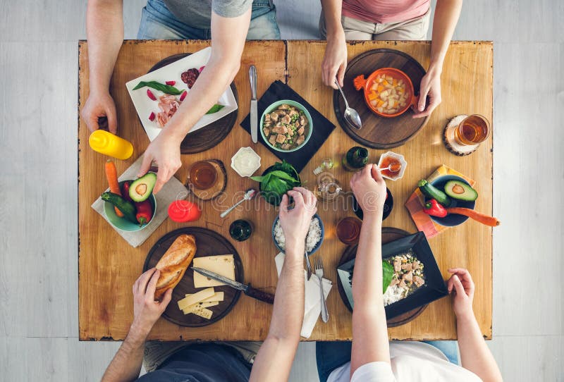 Top View, Group of People Sitting at the Table Having Meal Stock Photo ...