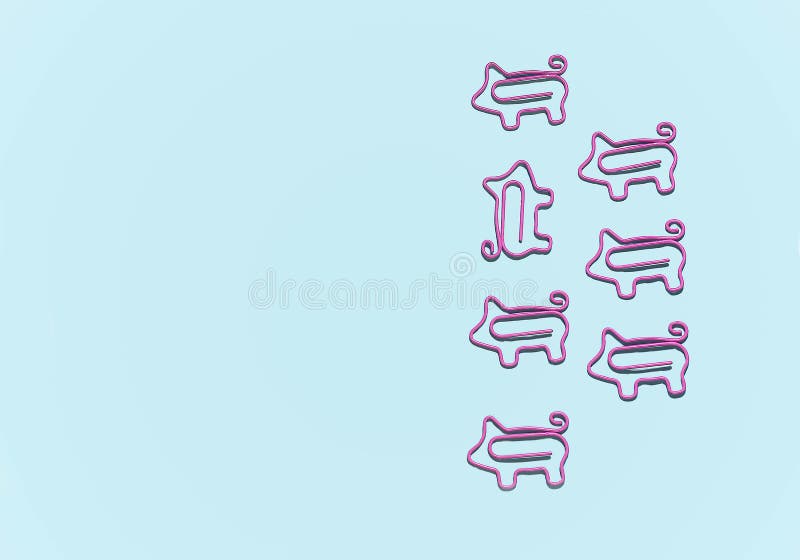 Group with Pink Pigs Paper Clips in One Direction and One in Different ...