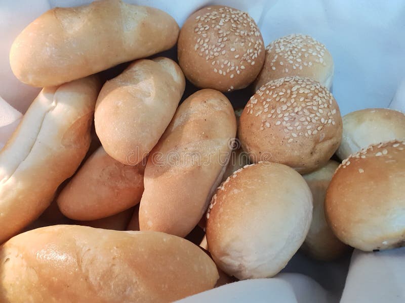 Top View of Group Small Round Bread with Sunlight . Stock Image - Image ...