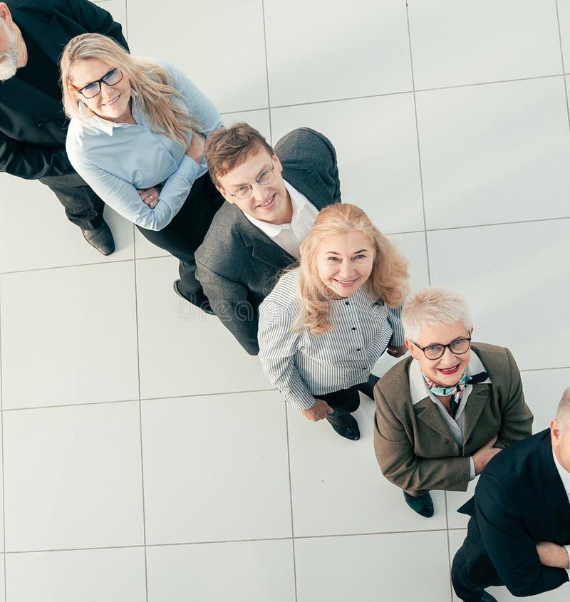Top View. Group of Smiling Business People Standing in a Row Stock ...