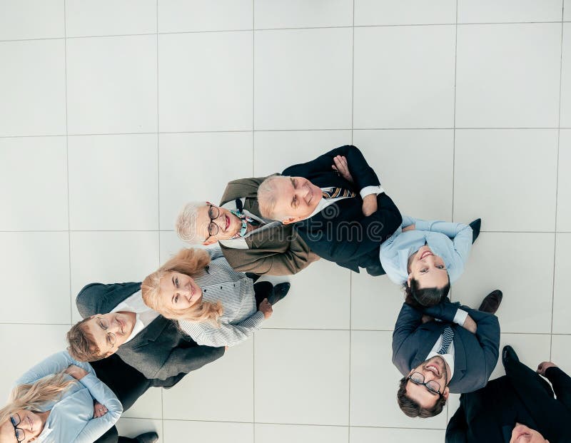 Top View. Group of Smiling Business People Standing in a Row Stock ...