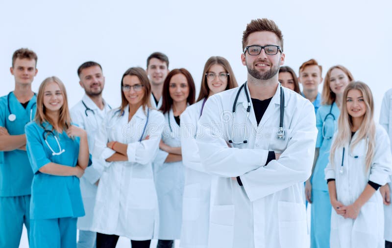 Top View. a Group of Smiling Doctors Pointing at You Stock Image ...