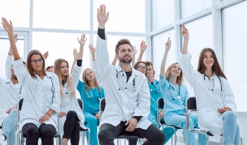 Top View. a Group of Smiling Doctors Pointing at You Stock Image ...