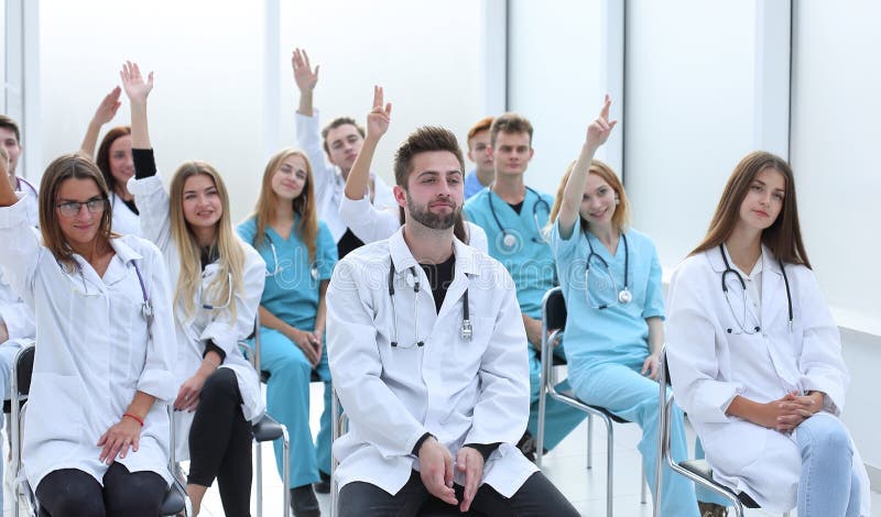 Top View. a Group of Smiling Doctors Pointing at You Stock Image ...