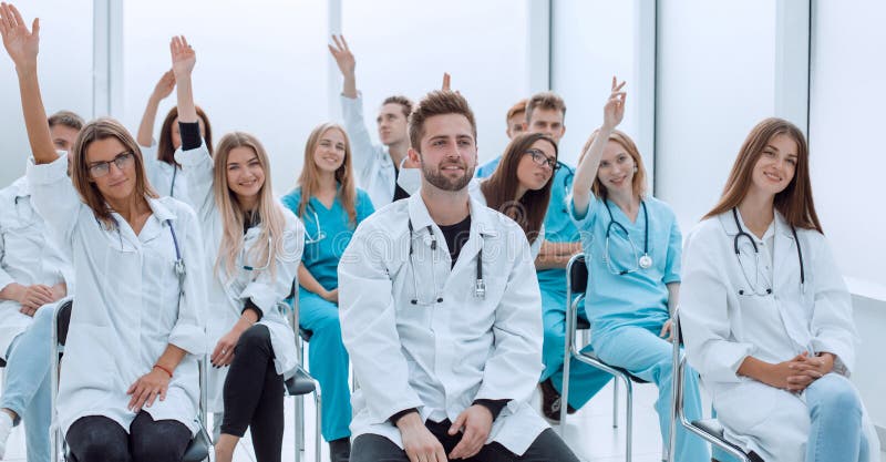 Top View. a Group of Smiling Doctors Pointing at You Stock Image ...