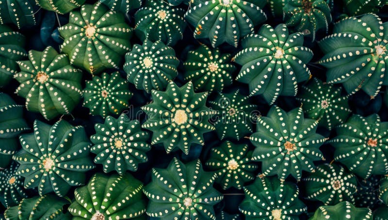Top View of a Group of Vibrant Green Cacti with White Patterns Stock ...