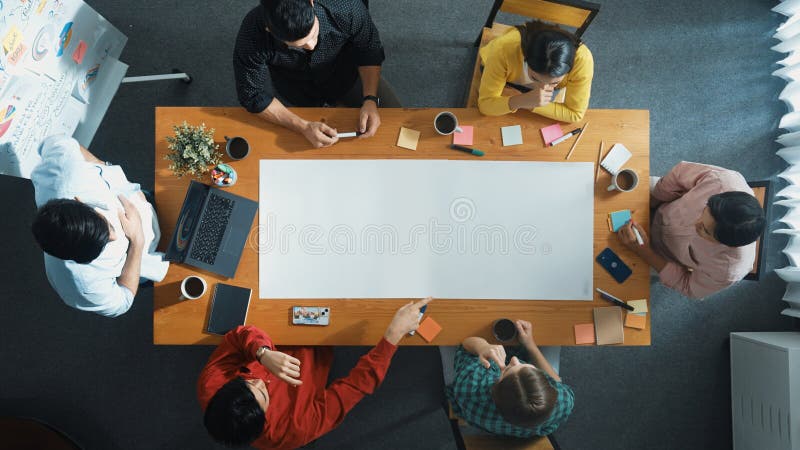 Top View of Group Walking at Boardroom and Brainstorming Idea ...