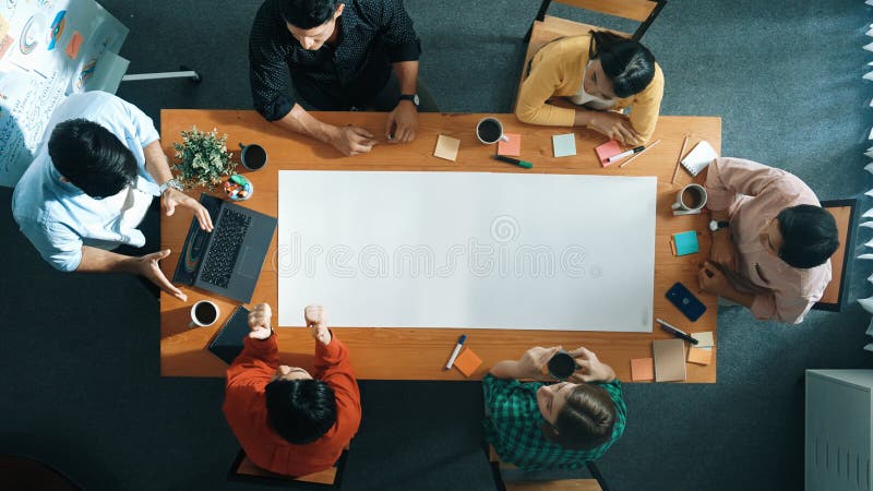 Top View of Group Walking at Boardroom and Brainstorming Idea ...