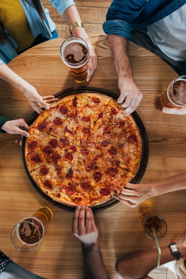 Top View Group of Young Friends Having Pizza Stock Photo - Image of ...