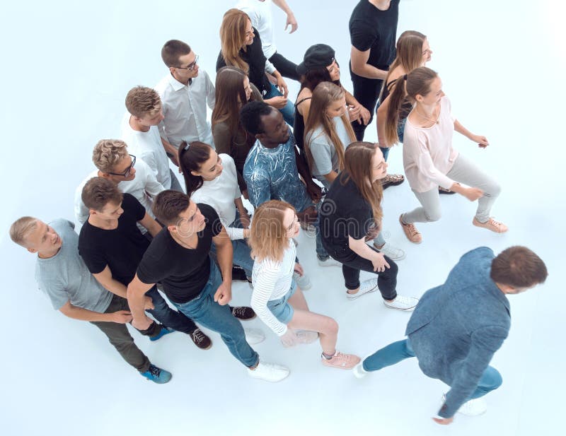 Top View. a Group of Young People Walking Together in a Row Stock Photo ...