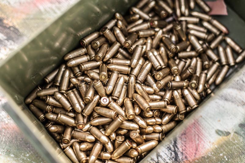Top View of Gun Ammunition Box. Bullets for Pistol Stock Photo - Image ...