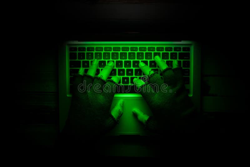 Top View of Hacker Hand Typing on Laptop Keyboard Sealing Data Stock ...