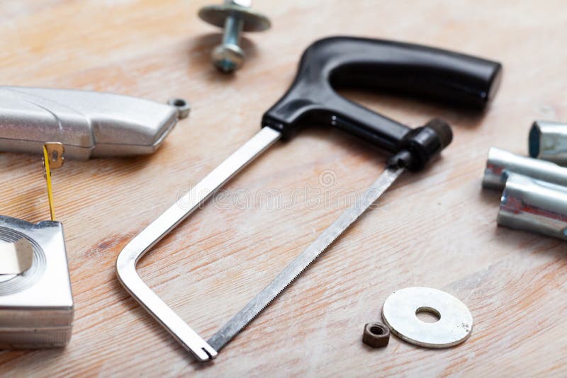 Top View of Hacksaw Surrounded by Various Tools Stock Image - Image of ...