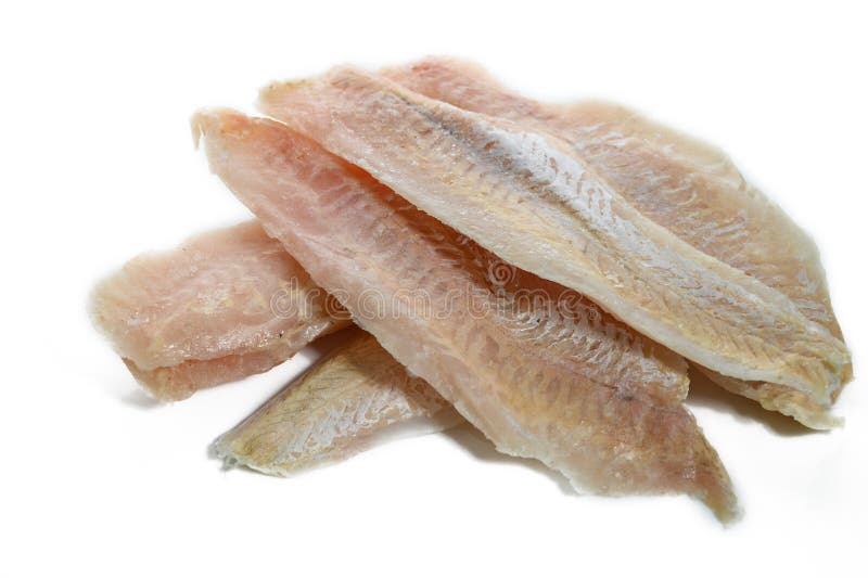 Pieces of Fresh Raw Hake Fish Isolated on White Background. Stock Photo ...