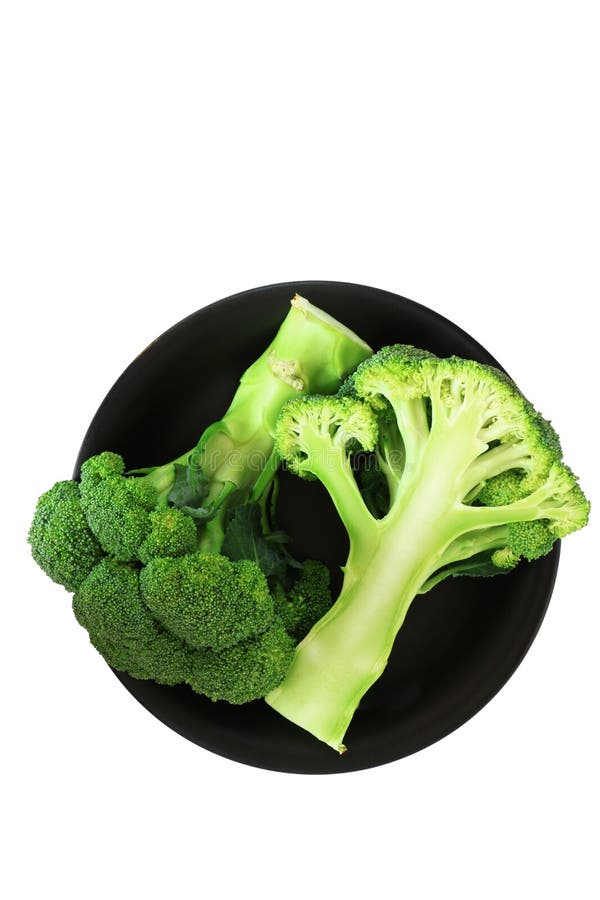 Top View of Half of Broccoli on Black Dish Over White. Stock Photo ...