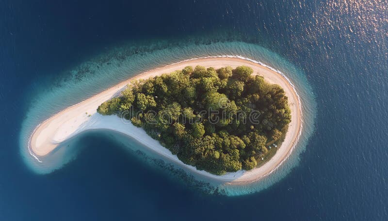A Top View of a Half Moon Crescent Shape Island in Ocean Stock ...