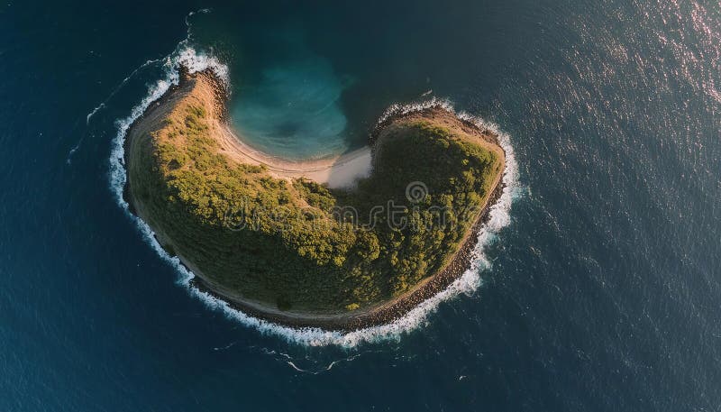 A Top View of a Half Moon Crescent Shape Island in Ocean Stock ...