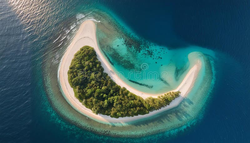 A Top View of a Half Moon Crescent Shape Island in Ocean Stock ...