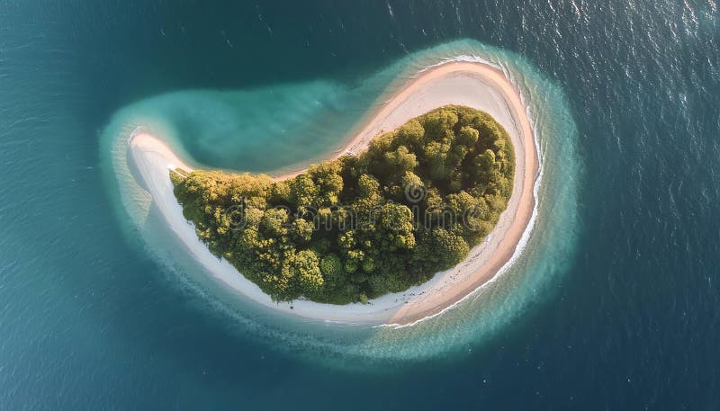 A Top View of a Half Moon Crescent Shape Island in Ocean Stock ...