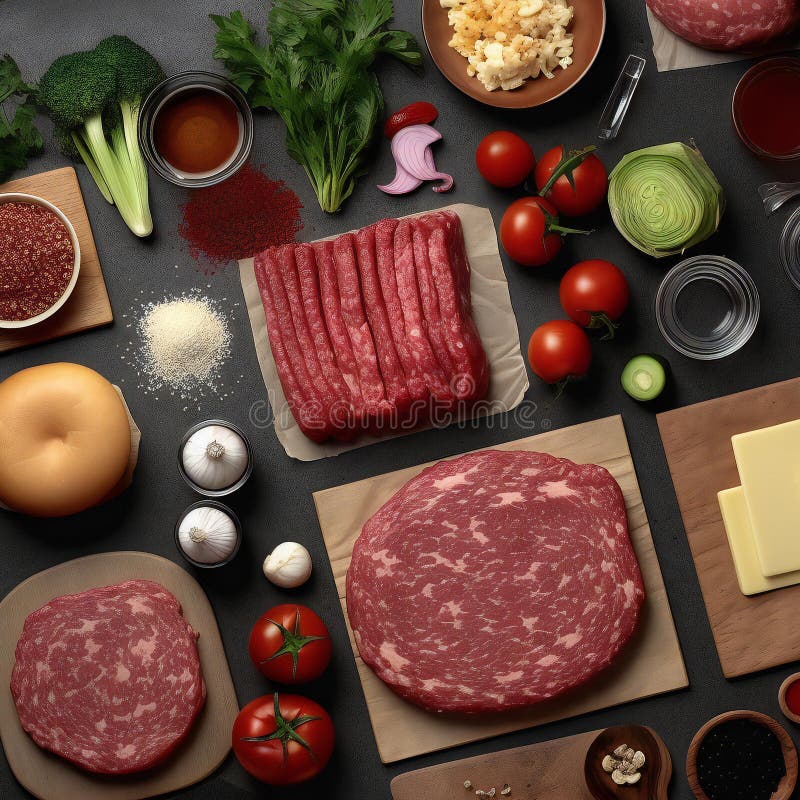 Top View of Hamburger Ingredients. Created with Generative AI. Stock ...