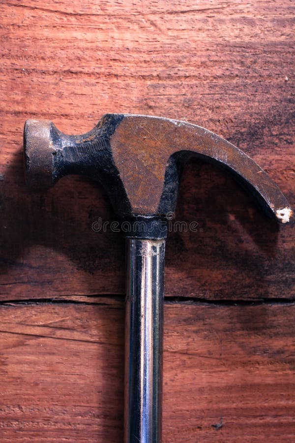 Top View of Hammer on Wood Table Stock Photo - Image of steel ...