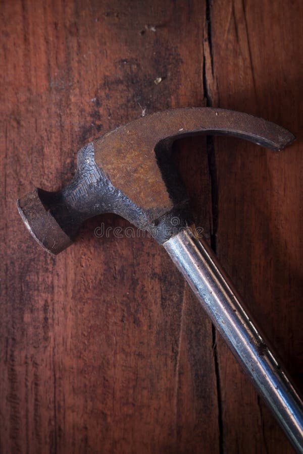 Top View of Hammer on Wood Table Stock Image - Image of closeup ...