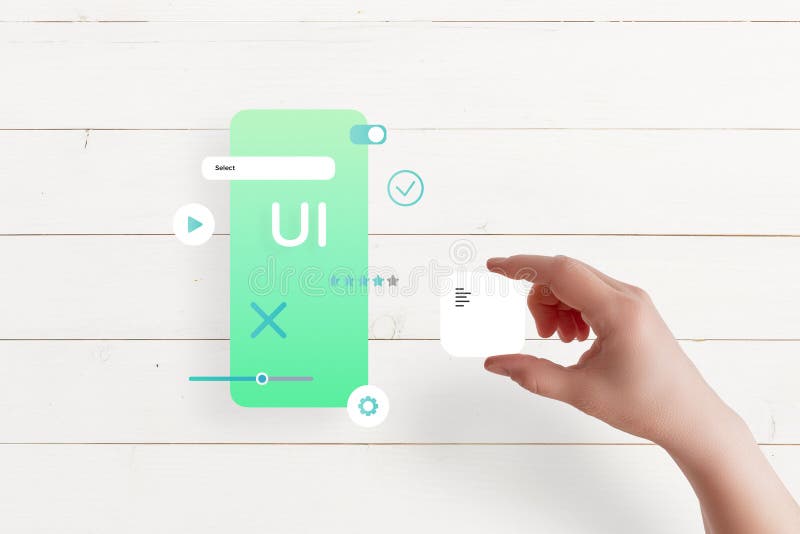 Top View of Hand Assembling App Interface on Table, Placing Text Box ...