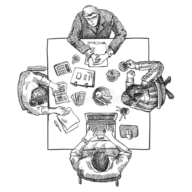 Sketch Business Meeting Handshake Top View Drawn Stock Vector ...