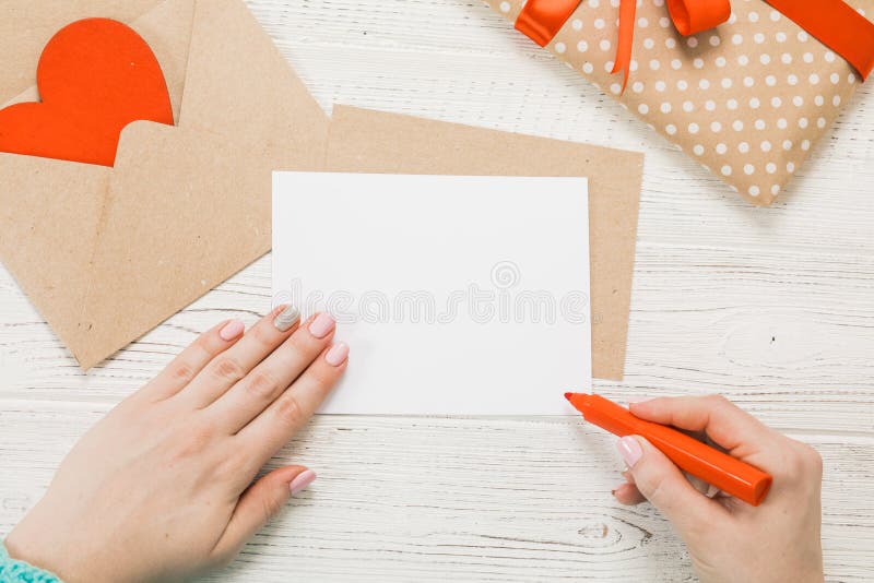 Top View. Hand of Girl Writing Love Letter. Stock Photo - Image of ...