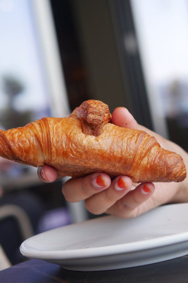 Top View of Hand Pick Fresh Baked Croissant Stock Photo - Image of ...