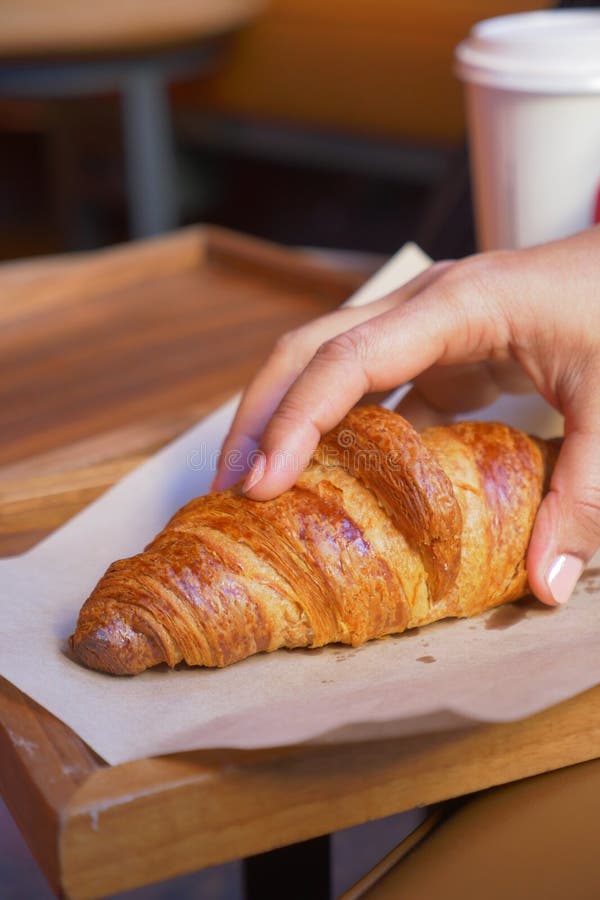 Top View of Hand Pick Fresh Baked Croissant Stock Photo - Image of ...
