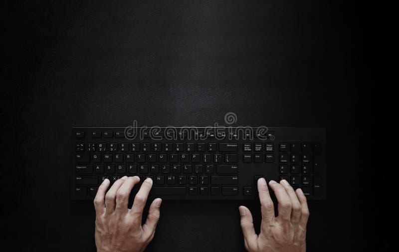Top View, Hand Typing Computer Keyboard on Black Background Stock Image ...